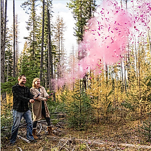 Baby Surprise Co. Gender Reveal Confetti Cannon 2 Pink 2 Blue Powder Smoke with 100% Non-Toxic, Food-Grade Corn Starch - Safe and Easy Compressed Air Party Popper - Bright Explosion for Photo Effect