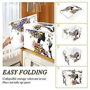 RunningBear Flowers Girl Butterflies Large Storage Bins with Lid Collapsible Storage Bin Storage Organizer Bin Cute Bin for Shelf Closet Nursery Home