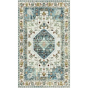 4x6 Small Boho Area Rug & Carpet for Bedroom, Entryway, and Living Room – Soft, Machine Washable Fabric with Non-Slip TPR Backing and Sturdy Sewn Edges