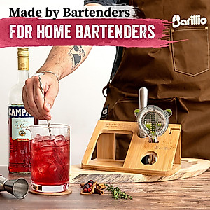 20 Oz Crystal Cocktail Mixing Glass Set with Bamboo Stand by Barillio | Seamless Mixing Pitcher for Stirred Cocktail with Thick Weighted Bottom