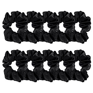 10 Pieces Satin Scrunchies Hair Ties Silky Small Elastic Hair Bobbles Ponytail Holders Curly Accessories for Women Girls Kids Adults(Black)