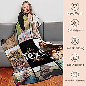 FunStudio Custom Blankets with Photos Text Personalized Picture Throw Blanket Made in USA Customized Christmas Birthday Gifts for Mom Dad Girlfriend Boyfriend Husband Wife Best Friend
