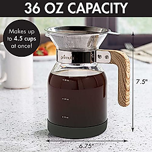 Primula Coffee Dripper Pour Over Maker Brewer Pot, Borosilicate Glass, Easy to Use and Clean, 36 oz, Light Wood