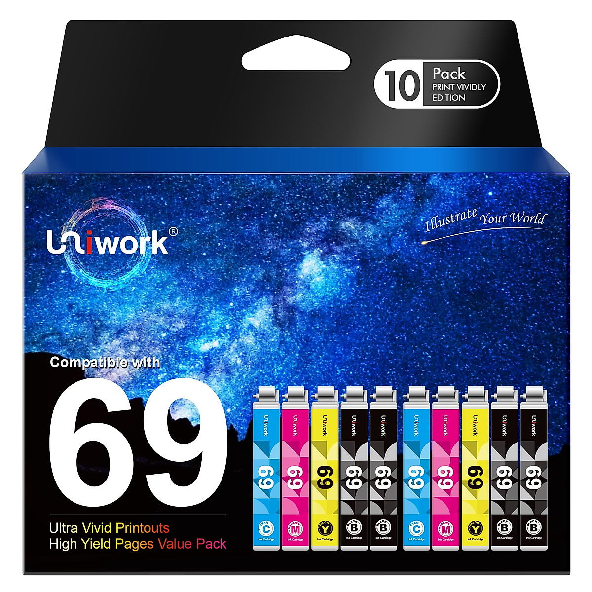 Uniwork Remanufactured 69 Printer Ink Cartridges Replacement for Epson 69 T069 for Stylus C120 CX5000 CX6000 CX8400 CX9400 NX215 NX305 NX400 NX410 NX415 NX515 Workforce 1100 30 310 615 Printer 10 Pack