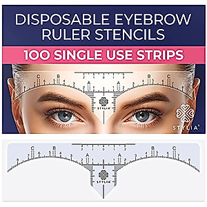 Disposable Eyebrow Ruler Stencils - Transparent Mapping Stickers for Microblading, Henna, Brow Extensions, Permanent Makeup - Peel & Stick Measuring Shaper Tool for All Face Shapes - 100-Pack