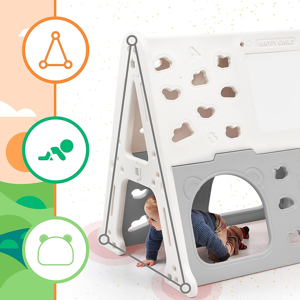 Merax Triangle Climber with Slide, 7-in-1 A-Frame Climber Toddler Slide with Art Easel and Basketball Hoop, Indoor Climbing Toys for Toddlers 1+
