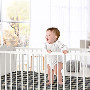 Sweet Jojo Designs Blue and Tan Woodland Plaid Flannel Baby or Toddler Fitted Crib Sheet for Rustic Patch Collection