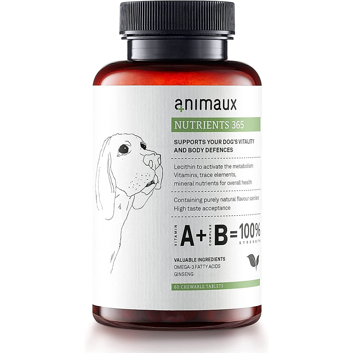 animaux – nutrients 365 for Dogs, All-Natural Vitamins, Healthy Immune System, Vitality, Healthy Skin, Shiny Coat, Raw-Feeding, Puppies, Dogs with Allergies, 60 Chewable Tablets, 60 Days Supply