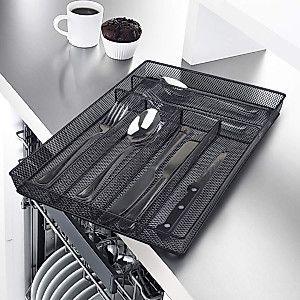 Teivio 36 Piece Silverware Set, Flatware Utensils Set Mirror Polished, Dishwasher Safe Service for 6, Include Knife/Fork/Spoon/Steak Knife/Wire Mesh Steel Cutlery Holder Storage Trays (Silver)