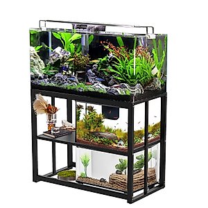 WSYFC Fish Tank Stand Metal Aquarium Stand Black 40 Gallon Aquarium Turtle Tank Double Layer with Storage Weight Capacity 660lbs 36.5" x 18.5" x 29.5" Breeder Reptile Tank Stand