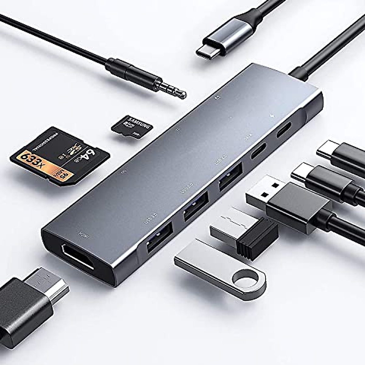 USB C Hub Multiport Adapter for iPad Pro MacBook Pro Air M1 2022 2020,12.9 11 inch, 9-in-1 USB C 4K HDMI Adapter with 3.5mm Audio Jack,3xUSB3.0,SD/Micro SD Card Reader,USB-C 3.0 Data,iPad Mini 6