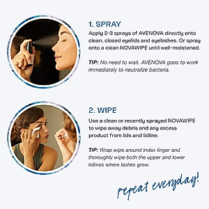 Avenova Eyelid and Eyelash Cleanser Spray with 30 Dry Wipes - Gentle Everyday Hypochlorous Acid Lid and Lash Cleansing Spray for Clearer and Healthier Eyes, 20mL