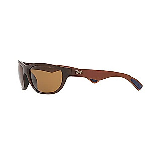 Ray-Ban RB4188 Wrap Sunglasses, Shiny Brown/Brown Polarized, 63 mm