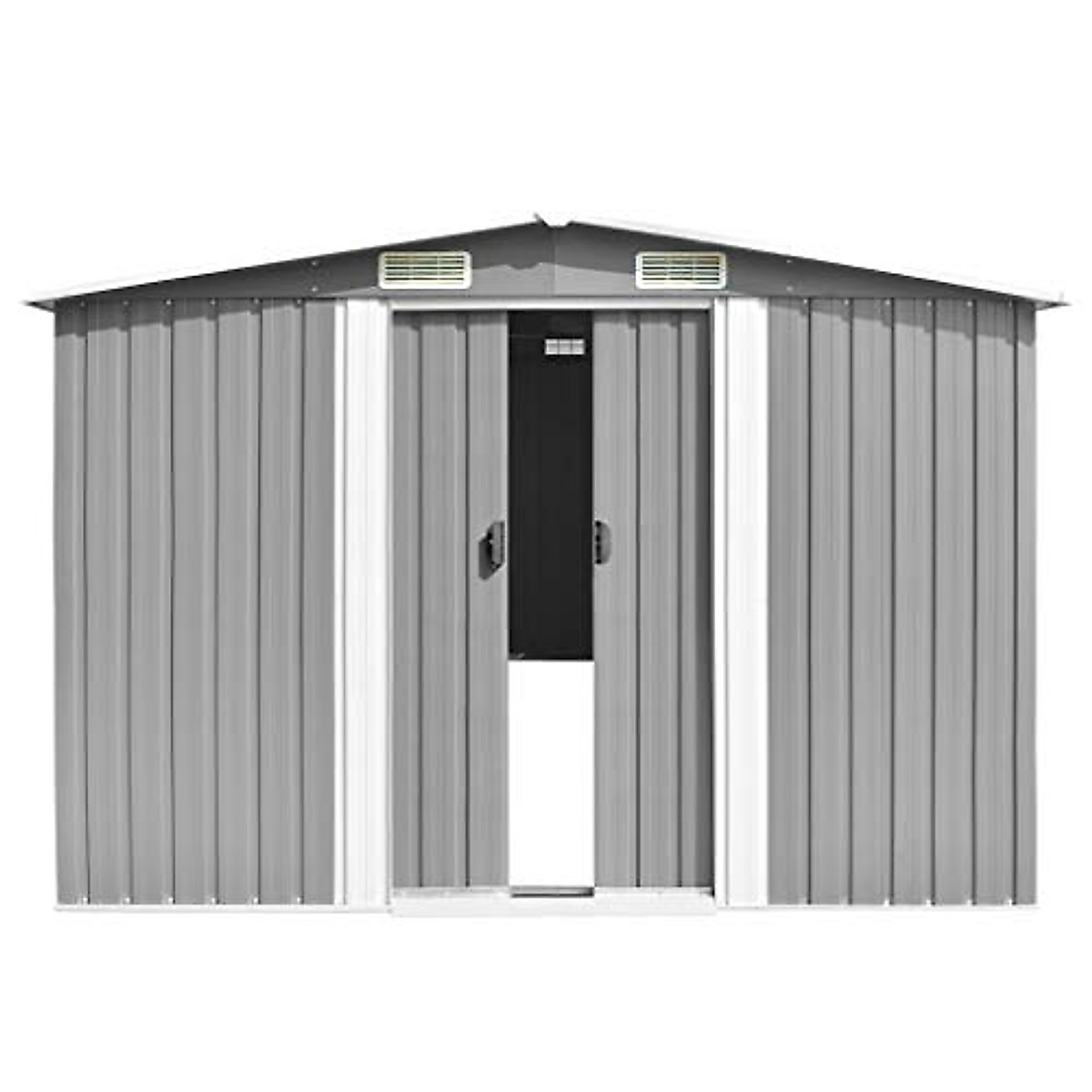 Garden Metal Storage Shed | Outdoor Tool Shed Storage Room with Vents | Storage Sheds with Door for Outside Patio Backyard Yard Lawn | Gray Galvanized Steel 101.2"x 154.3" x 71.3" by FurturHome