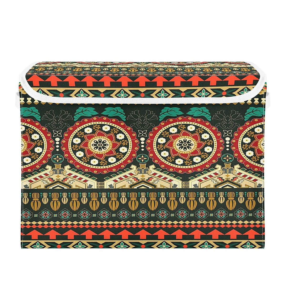 Kigai Boho Mandala Style Storage Basket 16.5x12.6x11.8 In Collapsible Fabric Storage Cubes Organizer Large Storage Bin with Lids and Handles for Shelves Bedroom Closet Office
