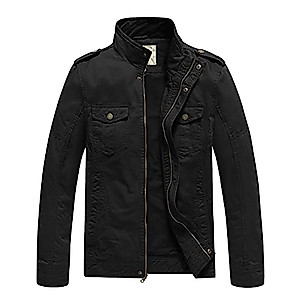 WenVen Men's Military Canvas Work Jackets and Coats (Black, Medium)