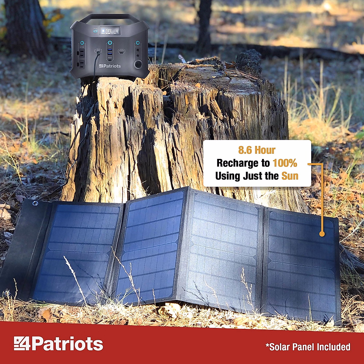 4Patriots Patriot Power Sidekick Solar Generator, 300wH Portable Power Station with 40 Watt Solar Panel, AC Fast Charging in 5 Hours, Dual 110V AC Outlets, Only 8 Lbs, Perfect for Camping Accessories
