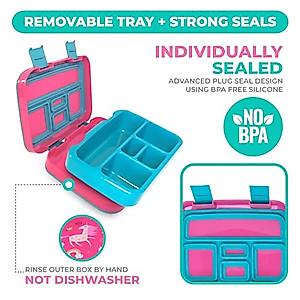 Bento Lunch Box for Kids Toddlers Boys Girls, 5 Portion Sections Secure Lid, Microwave Safe BPA Free Removable Tray, Pre-School Kid Daycare Lunches Snack Container, Unicorn Dinosaur 2 pack