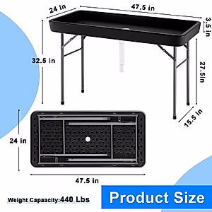 Suzile 4 Feet Folding Ice Table with Drain, Portable Furniture Ice Table Folding Ice Cooler Table for Outdoor Cooling Food Beverage, Picnic, BBQ Party and Camping Wedding (Black)