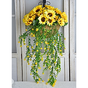 LSKYTOP 6 Bunches Artificial Sunflower Bouquet,Silk Sunflowers Fake Yellow Flowers for Sunflower Floral Arrangement Home Decor