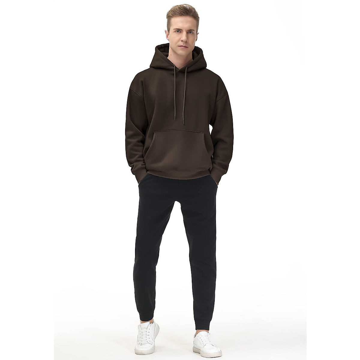 THE GYM PEOPLE Men's Fleece Pullover Hoodie Loose Fit Ultra Soft Hooded Sweatshirt With Pockets Brown