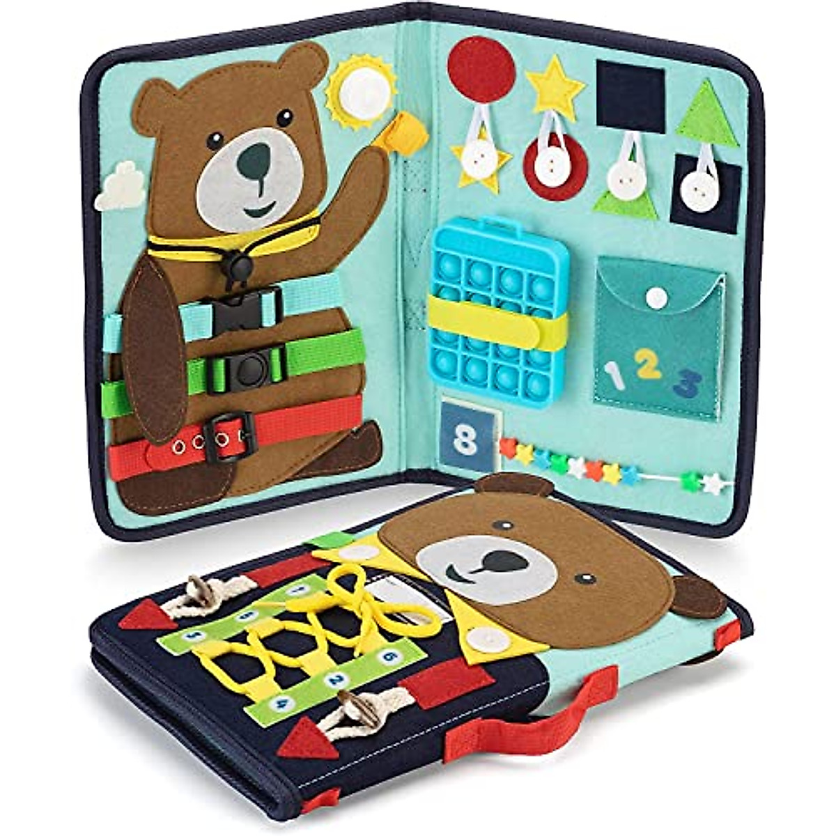 PUTSKA Busy Board for Toddlers 2-4, Toddler Sensory Toys for Toddlers 1-3, Montessori Busy Book for Toddlers 1-3, Airplane Travel Essentials Kids, Quiet Book, Educational Toys for 2 Year Old
