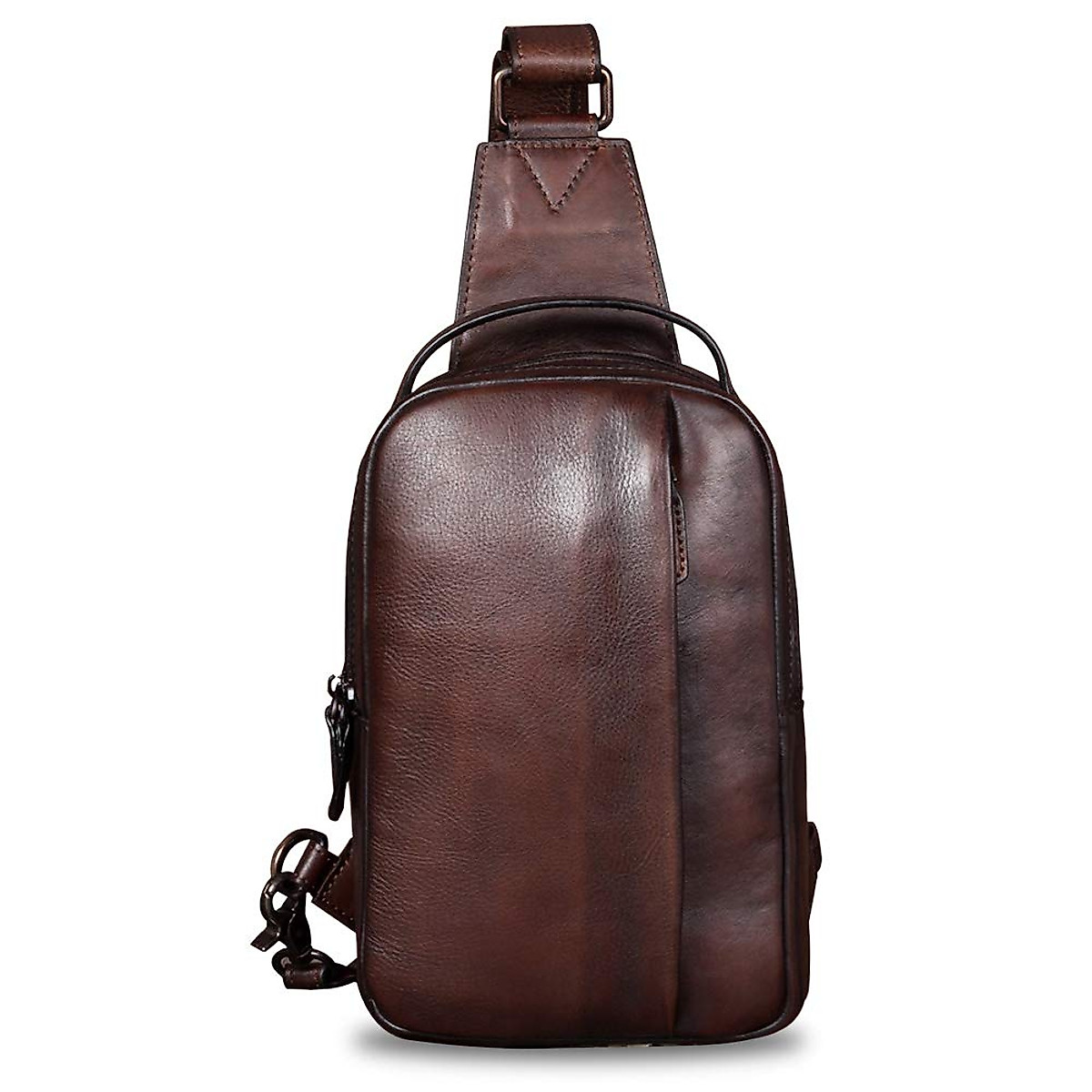 Genuine Leather Sling Bag for Men Crossbody Casual Hiking Daypack Vintage Handmade Chest Shoulder Backpack (Brown)