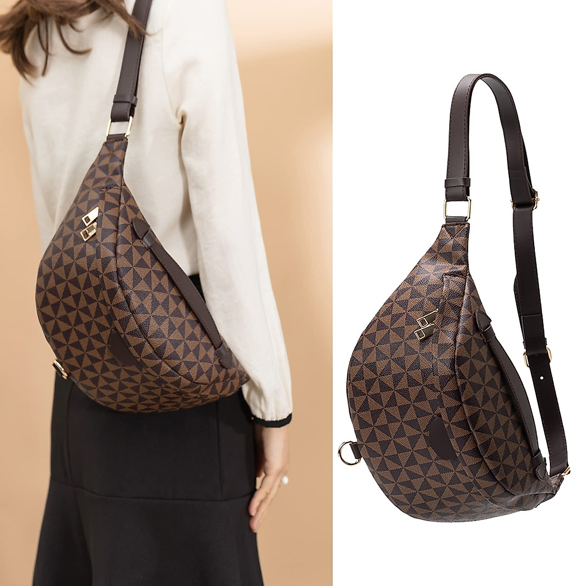 chest bag for Women fashion trend waist bag crossbody bag large capacity printing small backpack supermarket cashier bag (Brown2)