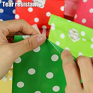 LovesTown 45PCS Paper Treat Bags with Stickers, Colorful Party Favor Bags Goody Bags Polka Dot Paper Bags for Birthday Baby Shower Wedding
