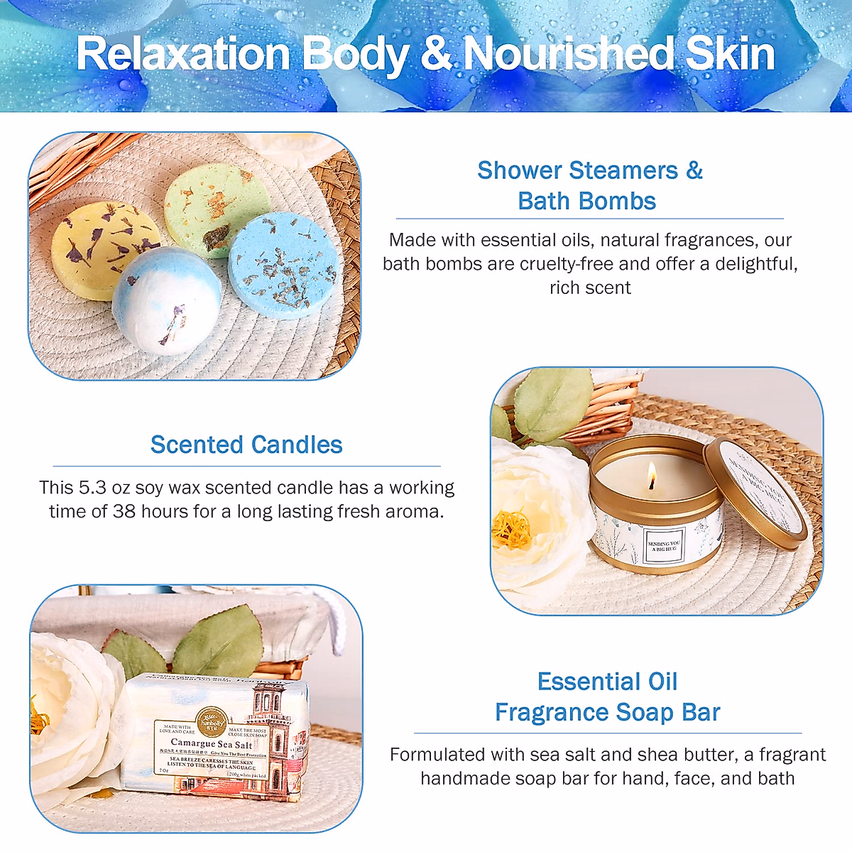 Care Package for Women, 13 pcs Relaxing Spa Birthday Gifts Get Well Soon Basket with Blanket Candle Tumbler, Self Care Feel Better Thinking of You Christmas Gifts for Best Friend BFF Mom Sister