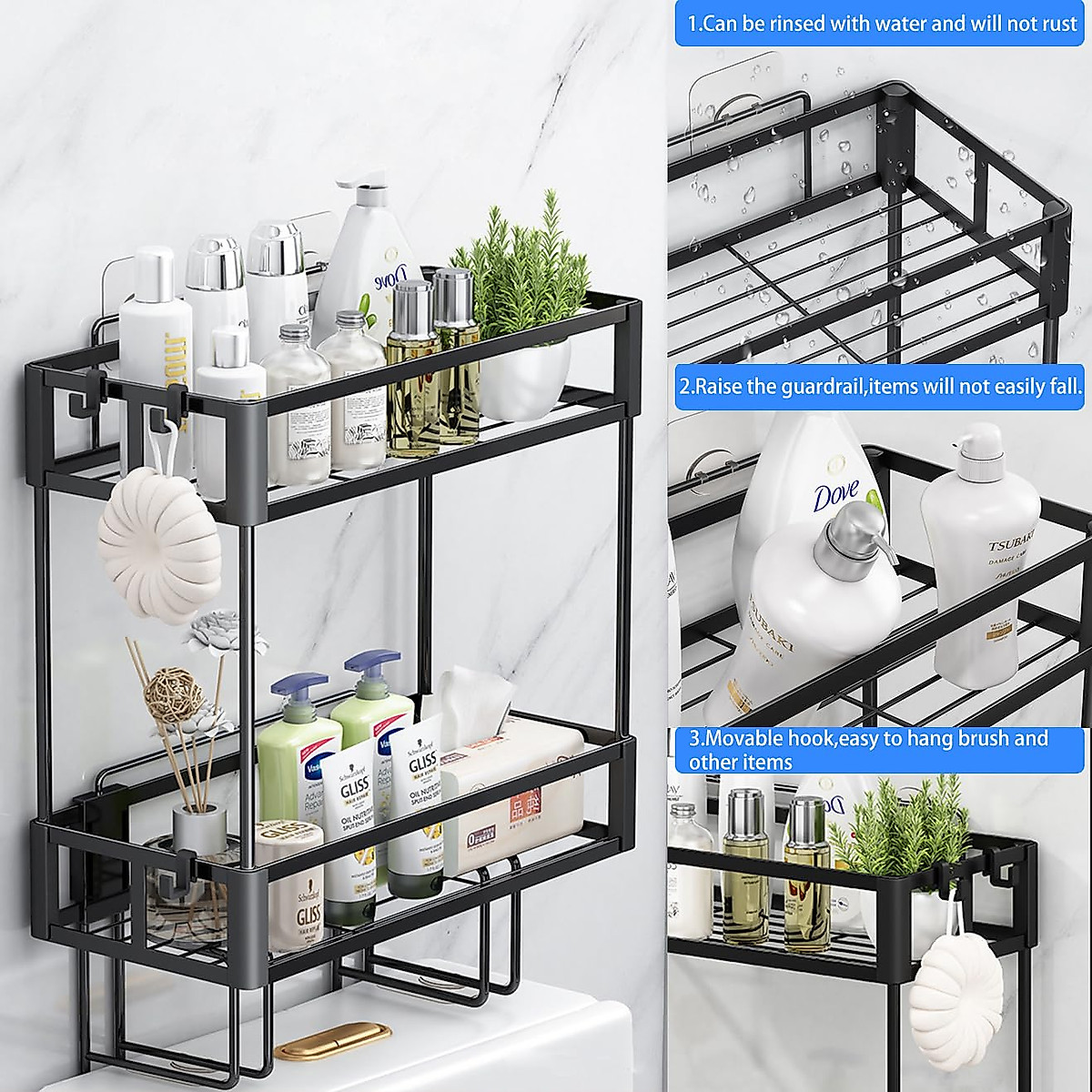 Bathroom Organizers and Storage,Over The Toilet Storage, Over Toilet Shelf Organizer,Behind Toilet Tank Bathroom Organizer Storage for Space Saving