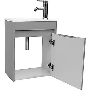 UEV 16" Small Bathroom Vanity Wall Mounted,Grey Small Bathroom Vanity with Ceramic Sink,Bathroom Vanity and Sink Combo,Chrome Faucet P-Trap Include (Grey)