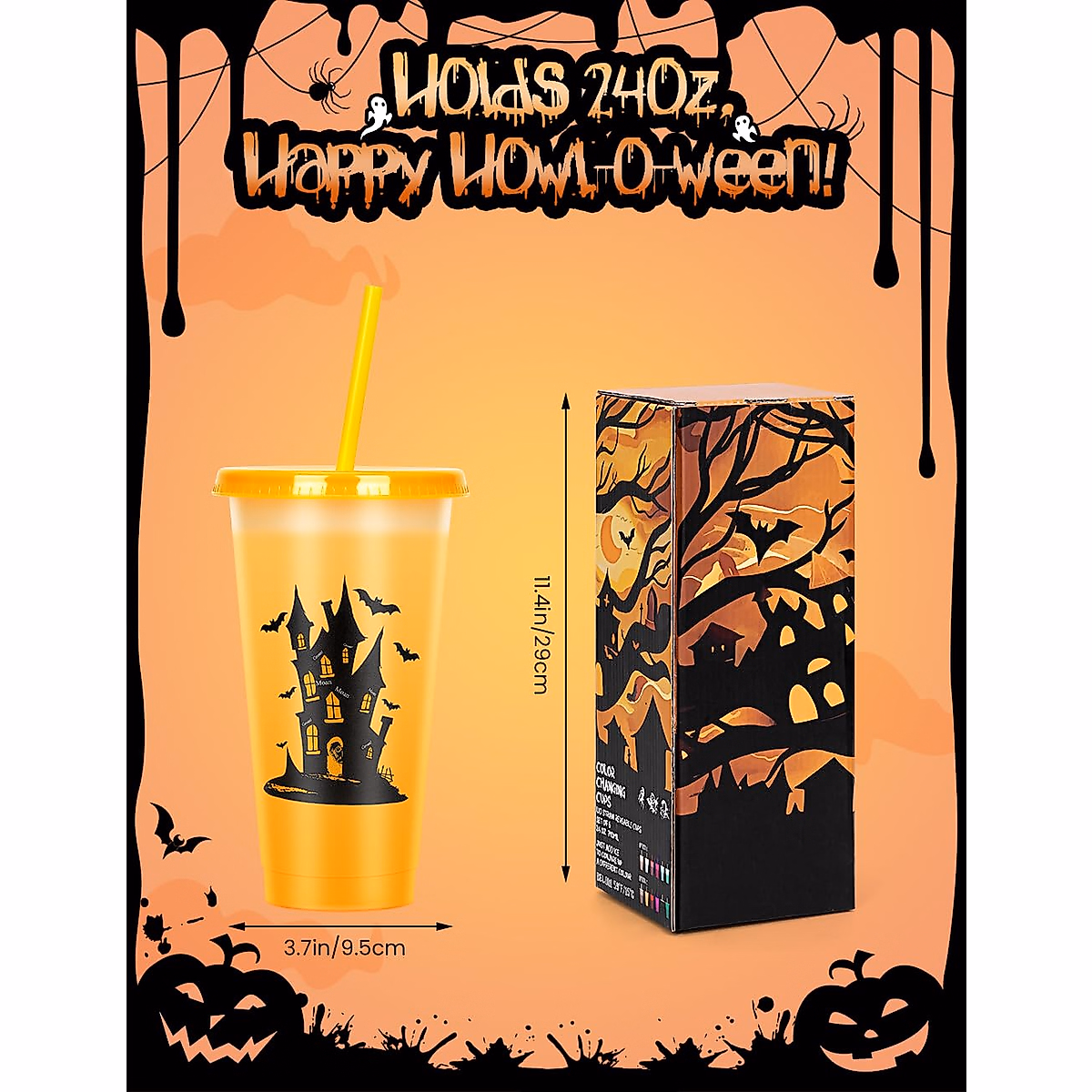 Cessfle Halloween Color Changing Cups with Lids and Straws, 6 Pack 24oz Plastic Halloween Tumblers Set Halloween Bulk Party Cups, Reusable Cups with Lids and Straws for Halloween Party Favors…