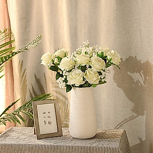 JUSTOYOU 10Pcs Artificial Roses Flowers, Realistic Blossom Roses, Real Touch Silk Rose, Single Fake Flower Long Stem Bouquets for Home Wedding Party Decoration