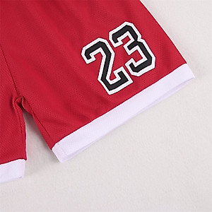 Toddler Kid Basketball Jersey Outfit Baby Boy Girl Letters Tank Top + Track Shorts Sets Boy Summer Clothes (Red, 18-24 Months, 18_Months)