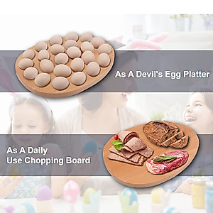 24-Hole Egg-Shaped Deviled Egg Platter, Reversible Wooden Egg Tray,Grilled Cheese Serving Holder, Birthday Celebration, Easter, Thanksgiving