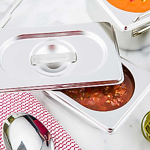 Restaurantware LID ONLY: Met Lux 7 x 4.3 Inch Steam Table Pan Lid 1 Hotel Pan Lid - Fits 1/9 Size Steam Table Pan Table Pan Sold Separately Stainless Steel Steam Pan Cover Built-In Handle