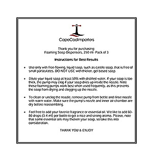 (3 Pack) Clear Plastic Foaming Soap Dispensers Pump-Bottles Compatible with Dr. Bronners Castile Liquid Soap, 250ml (8.5 oz) - Pack of 3