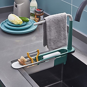 MOKILY Kitchen Sponge Brush Holder Towel Rack with Water Leaking,Kitchen Sink Caddy Organizer for Sponge Brush Dishcloth Rack-Kitchen Sink Accssories-Scrub Daddy Holder