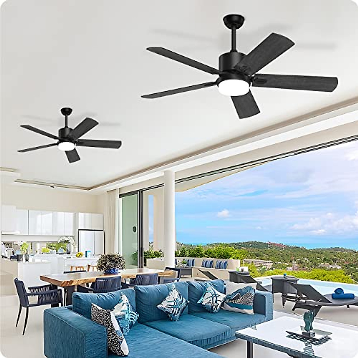 Biukis Ceiling Fans with Lights and Remote, 52 Inch Outdoor Ceiling Fan with Remote, Modern Black Fan with Lights for Patio Farmhouse Bedroom