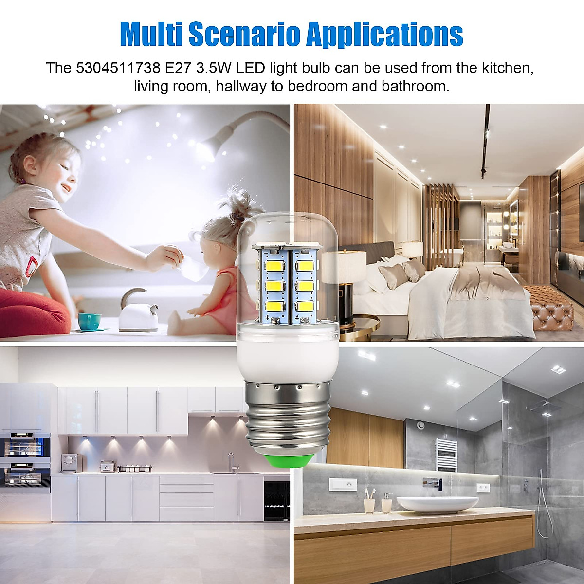 Freeboy 5304511738 LED Refrigerator Light Bulb Replacement for Frigidaire Electrolux Kenmore Refrigerator PS12364857, AP6278388,4584444,KEI D34L Refrigerator Bulbs-E26 3.5W 2 Pack (White Light)