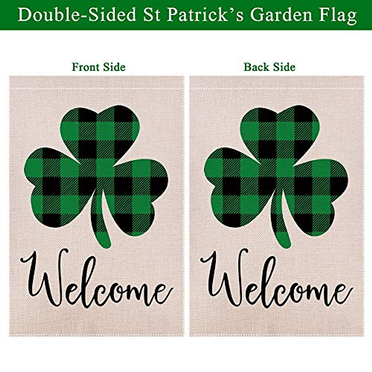 HUGSVIK St Patricks Day House Flags, 28 x 40 Double Sided Saint Patrick's Day Welcome House Flags, Buffalo Plaid Shamrock St Patrick’s Day Decorations Irish Decor for Farmhouse Garden Yard Porch