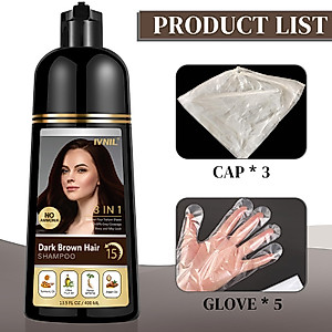 Ivnil Dark Brown Hair Dye Shampoo 3 in 1 Hair Color Shampoo for Gray Coverage Herbal Semi Permanent Champu Para Canas Con Tinte for Women and Men - Instant Result