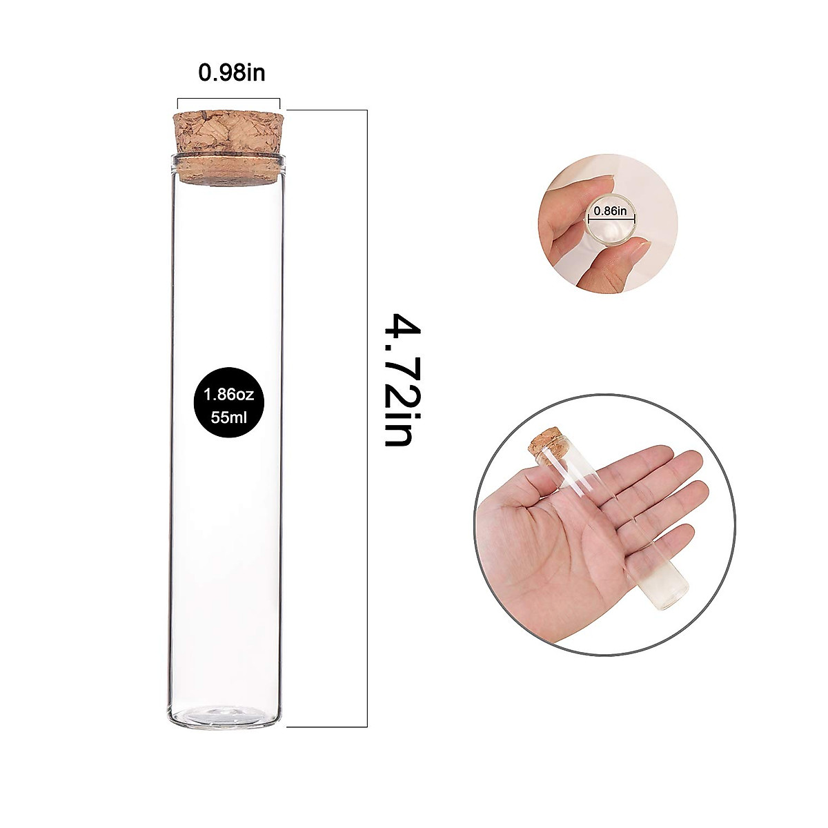 JODIO Glass Test Tubes,18PCS 55ml Clear Flat Test Tubes with Corks Stopper,for Scientific Experiments, Party Decorations, Candy Storage,as Bath Salt Containers(25x120mm)