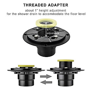 Orhemus 2 inch Shower Drain Base Flange Kit with Rubber Coupler Gasket, Threaded Adjustable Ring Adaptor for No Hub Square Linear Floor Drain Installation