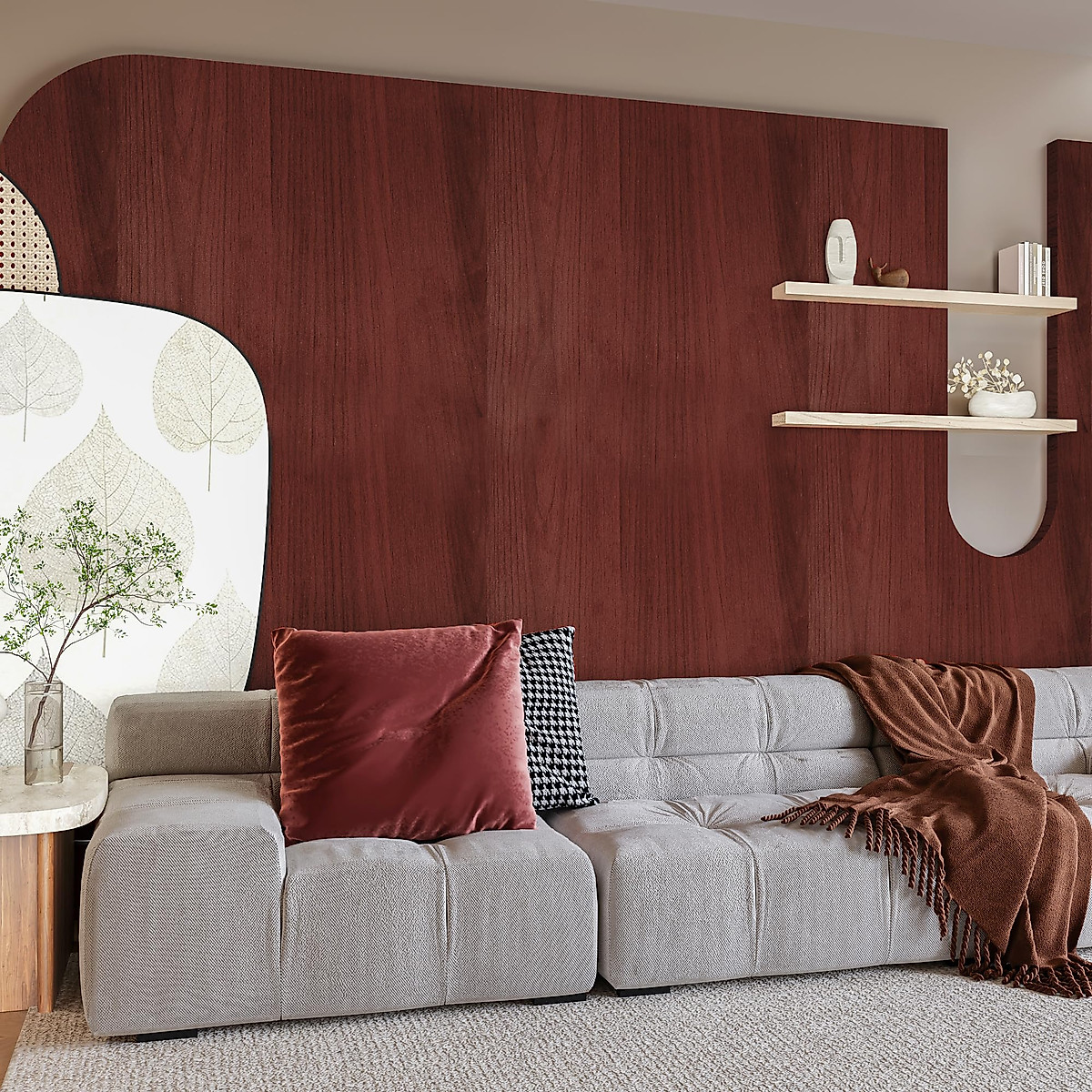 BAYYA Cherry Wood Grain Paper Waterproof Peel and Stick Wallpaper Red Brown Decorative Furniture Sticker for Kitchen Cabinet Door Table Floor Shelf Drawer Liner Self-Adhesive Film