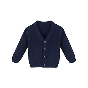 Lilax Baby Boys Basic Long Sleeve V-Neck Classic Knit Cardigan Sweater 12-18 Months Navy