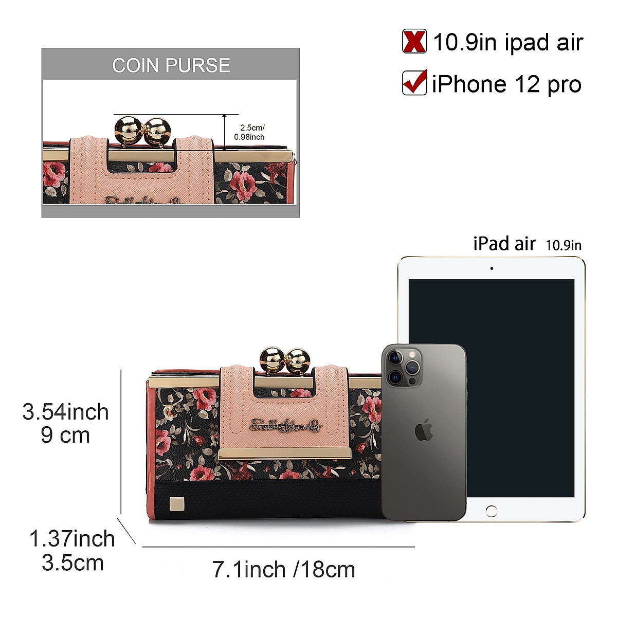 VNFIOEI Women Wallet Leather Large Capacity Women's Handbag Large Capacity Long Wallet, with 10-card slots and clips, and Zero Wallet with Buckle in the middle.