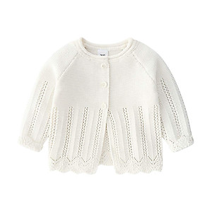Feidoog Knitted Baby Girls Cardigan Sweater Toddler Knit Button up Cardigan Sweater Outwear,Off-White,2-3T
