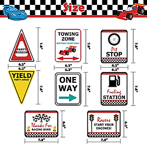 WERNNSAI Checkered Racing Party Decorations - 10PCS Funny Race Car Signs for Boys Paper Road Route Traffic Directions Cutout Signs Party Supplies
